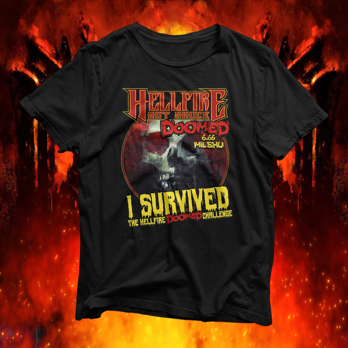I Survived The Doomed Challenge! T Shirt – Hellfire Hot Sauce