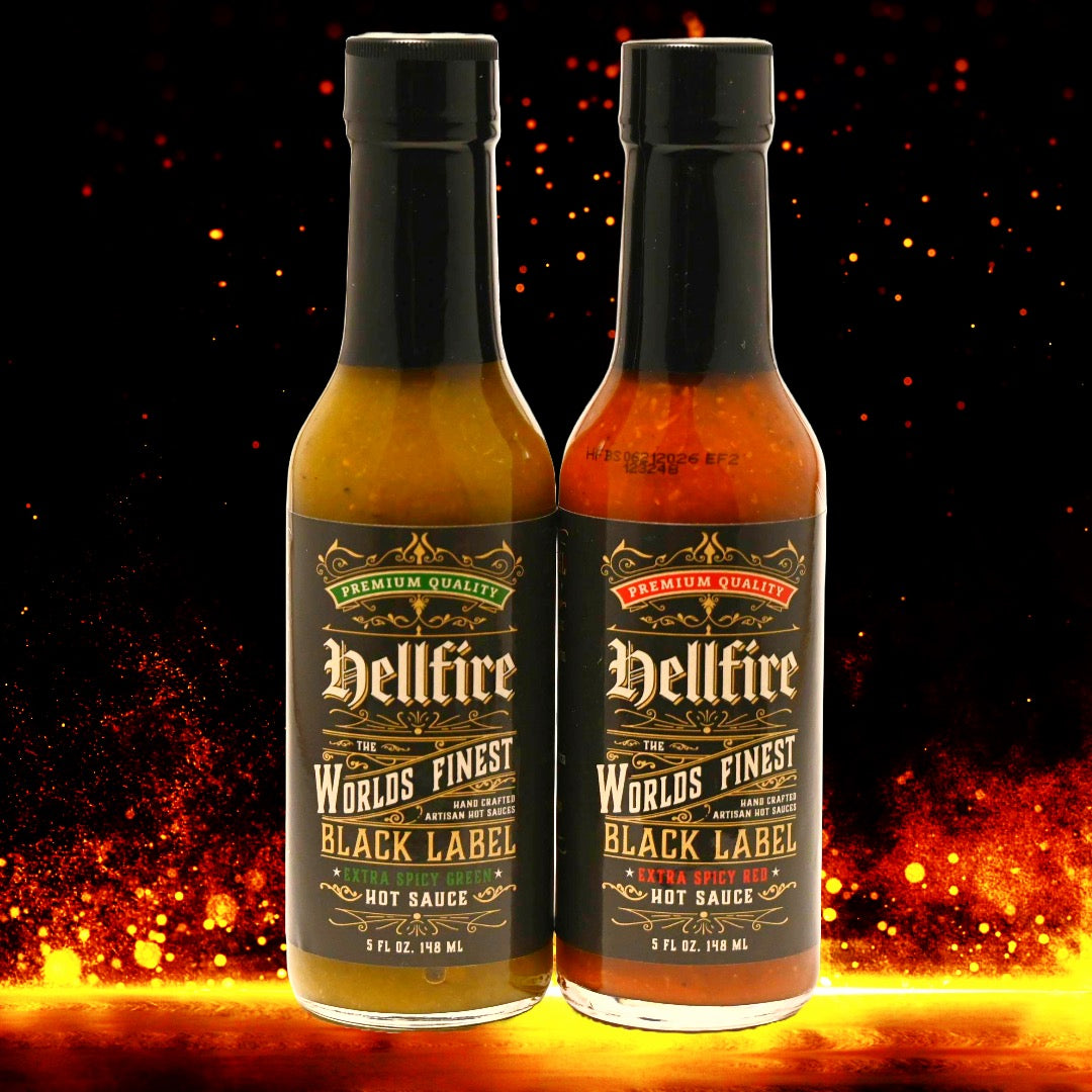 Red and Green Hellfire Black Label Combo Pack Extra Spicy Hot Sauce ...