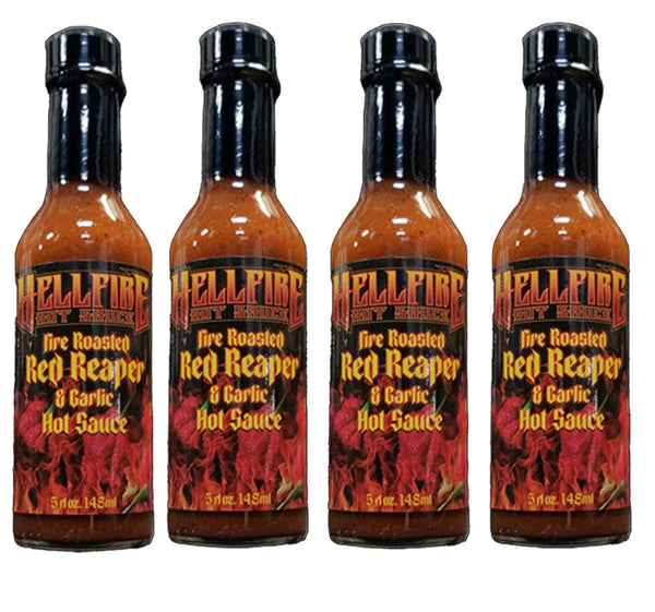 Fire Roasted Red Reaper & Garlic Hot Sauce (4 Pack) – Hellfire Hot Sauce